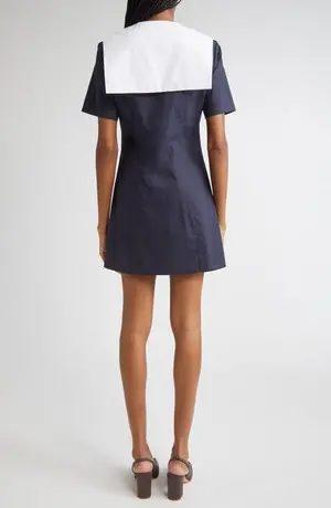 Sandy Liang Rila Cotton Poplin Shirtdress In Navy - 65% Off