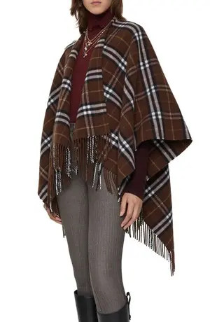 Burberry Check Double Face Wool & Cashmere Cape - Treacle