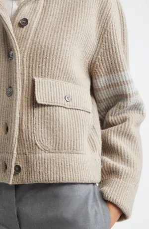 Thom Browne 4-bar Rib Stitch Wool Blend Bomber Jacket