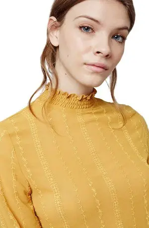 Topshop Smocked Trim Long Sleeve Top