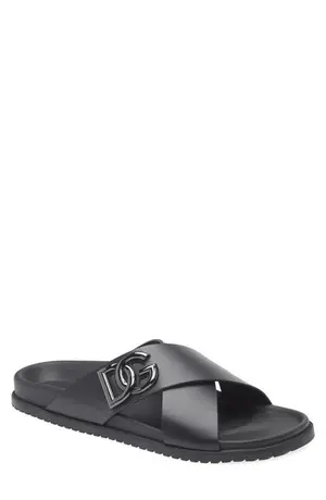 Dolce & Gabbana Logo Leather Slide Sandal