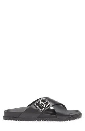 Dolce & Gabbana Logo Leather Slide Sandal
