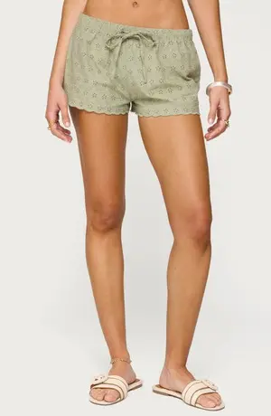EDIKTED Talula Cotton Eyelet Tie Waist Shorts