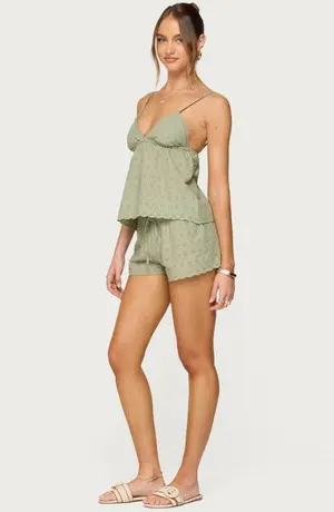 EDIKTED Talula Cotton Eyelet Tie Waist Shorts