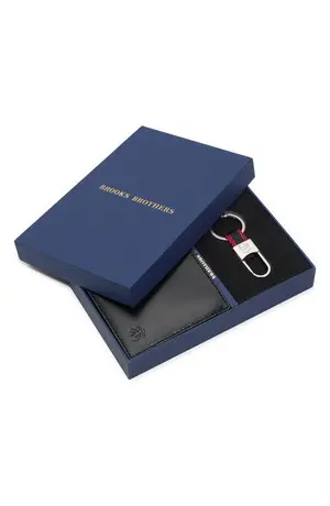 Brooks Brothers Leather Wallet & Key Chain Set