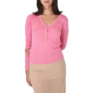 FIND ME NOW Long Sleeve Henley Top - Pink