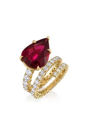 MINDI MOND Rubellite And Diamond Spiral Ring - 18k Yellow Gold