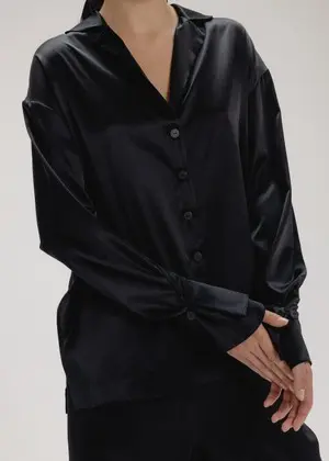 ALAS Silk Button Up Shirt - Black