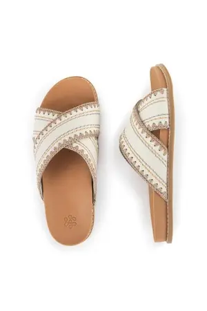 THE SAK Leather Criss-cross Penelope Sandals - Stone Neutral Seminyak