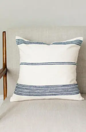 CREATIVE WOMEN Aden Throw Pillow Cover - Natural W/ Navy
