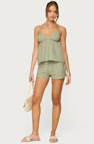 EDIKTED Talula Eyelet Babydoll Camisole - Olive