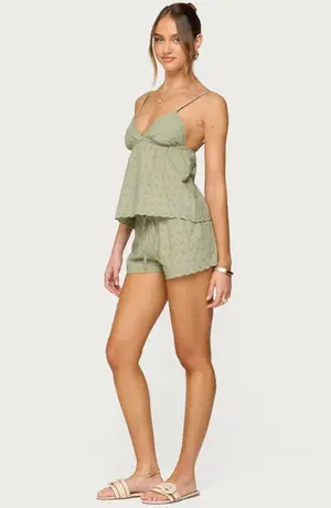 EDIKTED Talula Eyelet Babydoll Camisole - Olive
