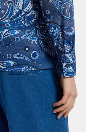 Foxcroft Sadie Paisley Ruffle Cotton Poplin Button-up Shirt