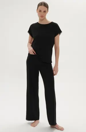 Simone Perele Aurore Lace Trim Pajama T-shirt - Black