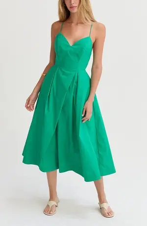 CRESCENT V-neck Poplin Midi Dress - Green