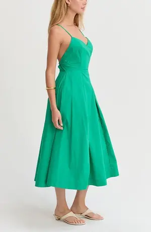 CRESCENT V-neck Poplin Midi Dress - Green
