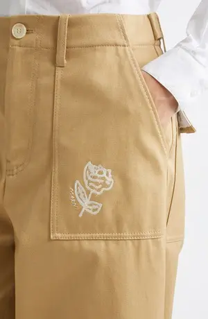 Marni Rose Embroidered Cotton Gabardine Pants