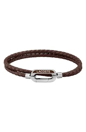 Lacoste Starboard Braided Leather Bracelet Brown / Silver