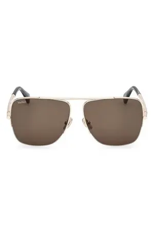 Max Mara 59mm Pilot Sunglasses - Pale Gold/ Black Horn / Olive