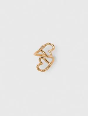 Maje Brass Double Heart Ring - Light Gold