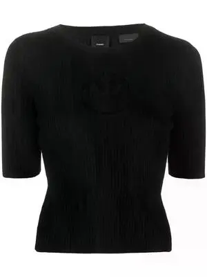 Pinko Ribbed Knit Cropped Top With Intarsia Logo