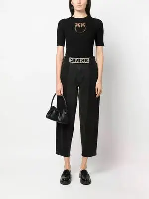 Pinko Ribbed Knit Cropped Top With Intarsia Logo