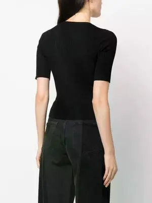 Pinko Ribbed Knit Cropped Top With Intarsia Logo