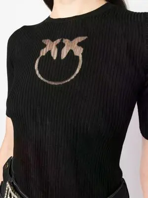 Pinko Ribbed Knit Cropped Top With Intarsia Logo