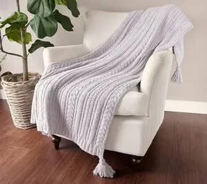 Barefoot Dreams Cozychic 45x60 Cable Blanket W/ With Tassels - One-color