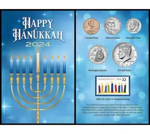 AMERICAN COIN TREASURES American Coin 2024 Hanukkah Stamp And Coin Coll Ectible Card - One-color