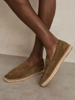 REISS Suede Penny-strap Espadrilles - Stone