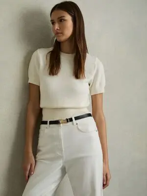 REISS Leather Belt With Sculpted Hardware