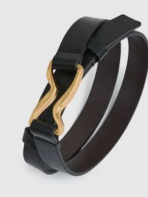 REISS Leather Belt With Sculpted Hardware