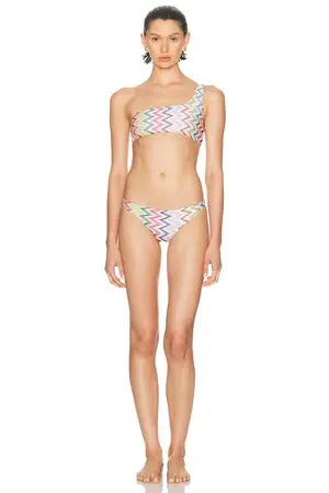 Missoni Zig Zag One Shoulder Bikini Set - Multicolor On White Base