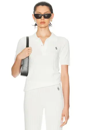 SPORTY & RICH Src Ribbed Polo Top - Ecru