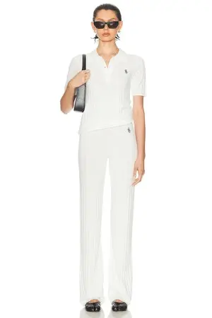 SPORTY & RICH Src Ribbed Polo Top - Ecru