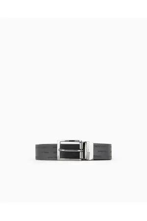 Emporio Armani Reversible Leather Belt With Embossed Lettering - Black