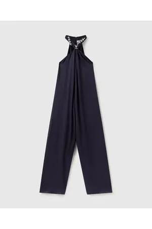 Stella McCartney Ball-chain Halterneck Satin Jumpsuit - Blue / Navy