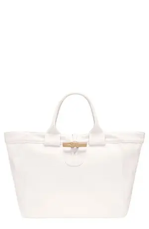 Longchamp Longchamp Le Roseau Large Cotton Canvas Tote Ecru