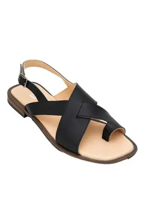 FOREVER & ALWAYS SHOES Louna Leather Thong Sandals - Black Leather