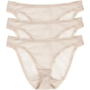 ON GOSSAMER 3-pack Mesh Hip Bikinis - Champagne