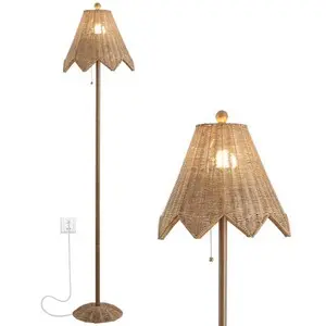 JONATHAN Y Tybee 60.5" Traditional Coastal Rattan Scalloped Led Floor Lamp - Brown