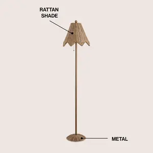 JONATHAN Y Tybee 60.5" Traditional Coastal Rattan Scalloped Led Floor Lamp