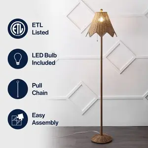 JONATHAN Y Tybee 60.5" Traditional Coastal Rattan Scalloped Led Floor Lamp