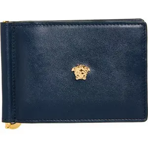 Versace Medusa Money Clip Leather Bifold Wallet - Midnight Blue-versace Gold