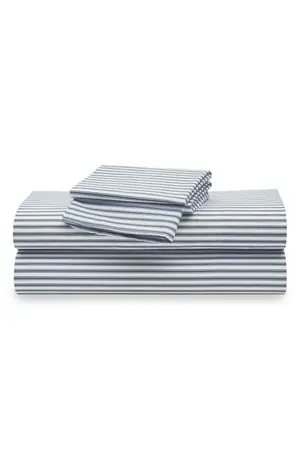 PETITE PLUME French Ticking Stripes Cotton Percale Sheet Set - Navy