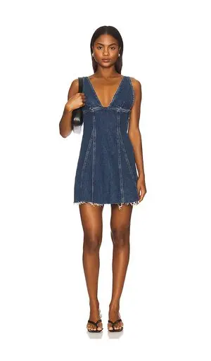 Adjustable strap denim mini dress