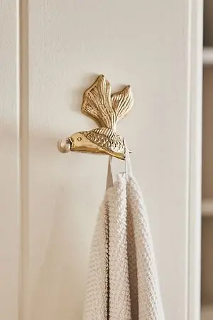 Anthropologie Koi Fish Bath Hook - Antiqued Brass
