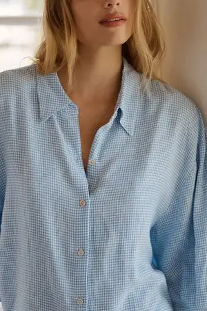 Eberjey Linen Blend Buttondown Top - Navy