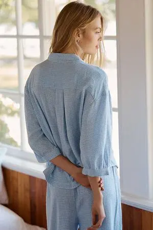 Eberjey Linen Blend Buttondown Top - Navy